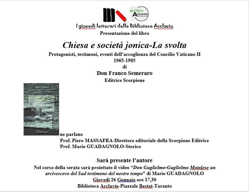 Giovedì 26, nella Biblioteca Acclavio, sarà presentato il libro “Chiesa ...